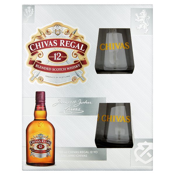 Chivas Regal Aged 12 Years Blended Scotch Whisky 700 ml i 2 szklanki, 1 ...