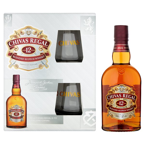 Chivas Regal Aged 12 Years Blended Scotch Whisky 700 ml i 2 szklanki, 1 ...