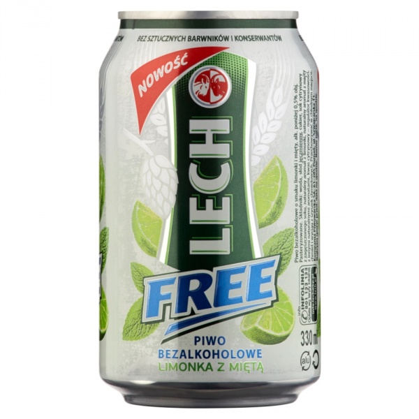 Piwo lech free limonka z miętą bezalkoholowe puszka , 1 szt/0,330 litr ...